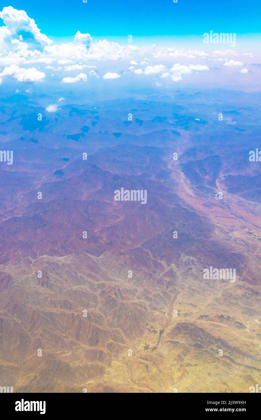 Aerial view of Al Hajar Mountain in the eastern United Arab Emirates ...