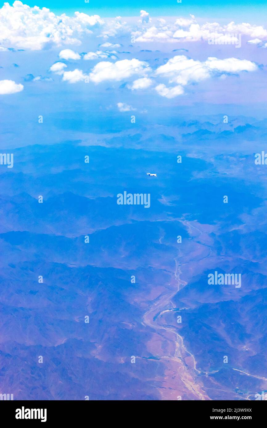 Aerial view of Al Hajar Mountain in the eastern United Arab Emirates ...