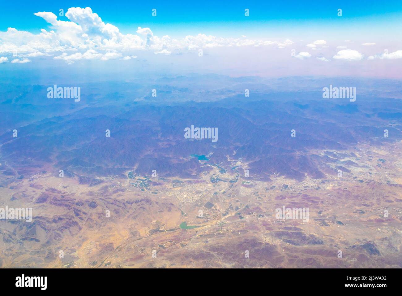 Aerial view of Al Hajar Mountain in the eastern United Arab Emirates ...