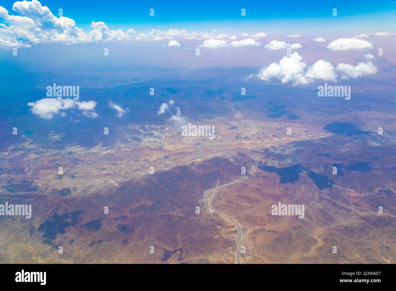 Aerial view of Al Hajar Mountain in the eastern United Arab Emirates ...