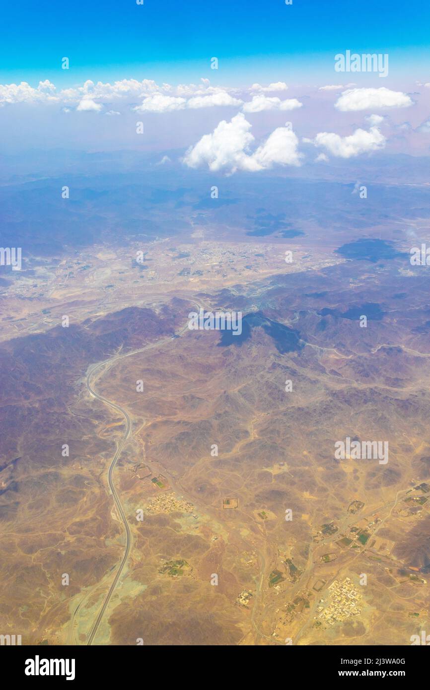 Aerial view of Al Hajar Mountain in the eastern United Arab Emirates ...