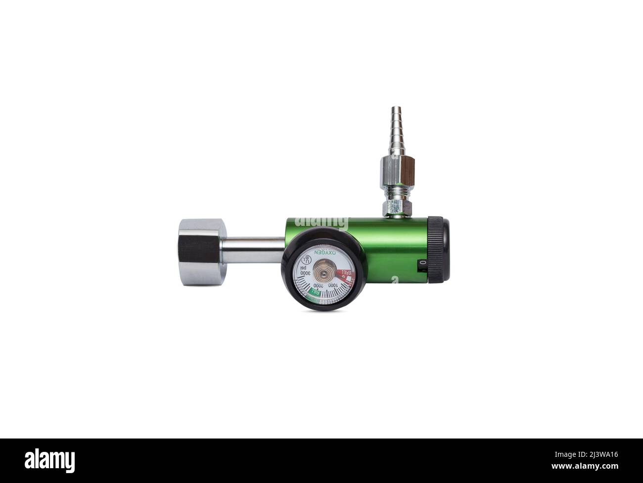 A green oxygen cylinder isolated on a white background Stock Photo - Alamy