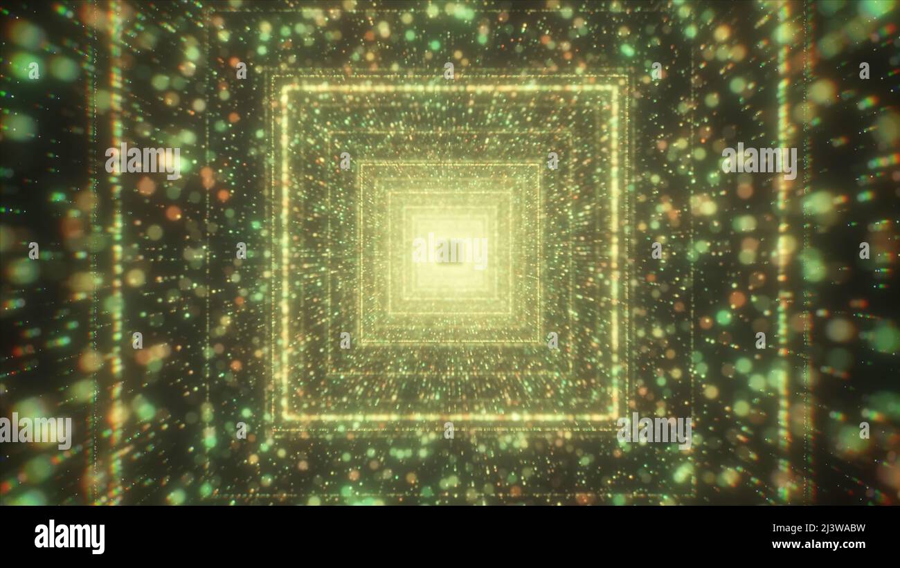 Square corridor with glowing particles. Motion. Cosmic corridor with ...