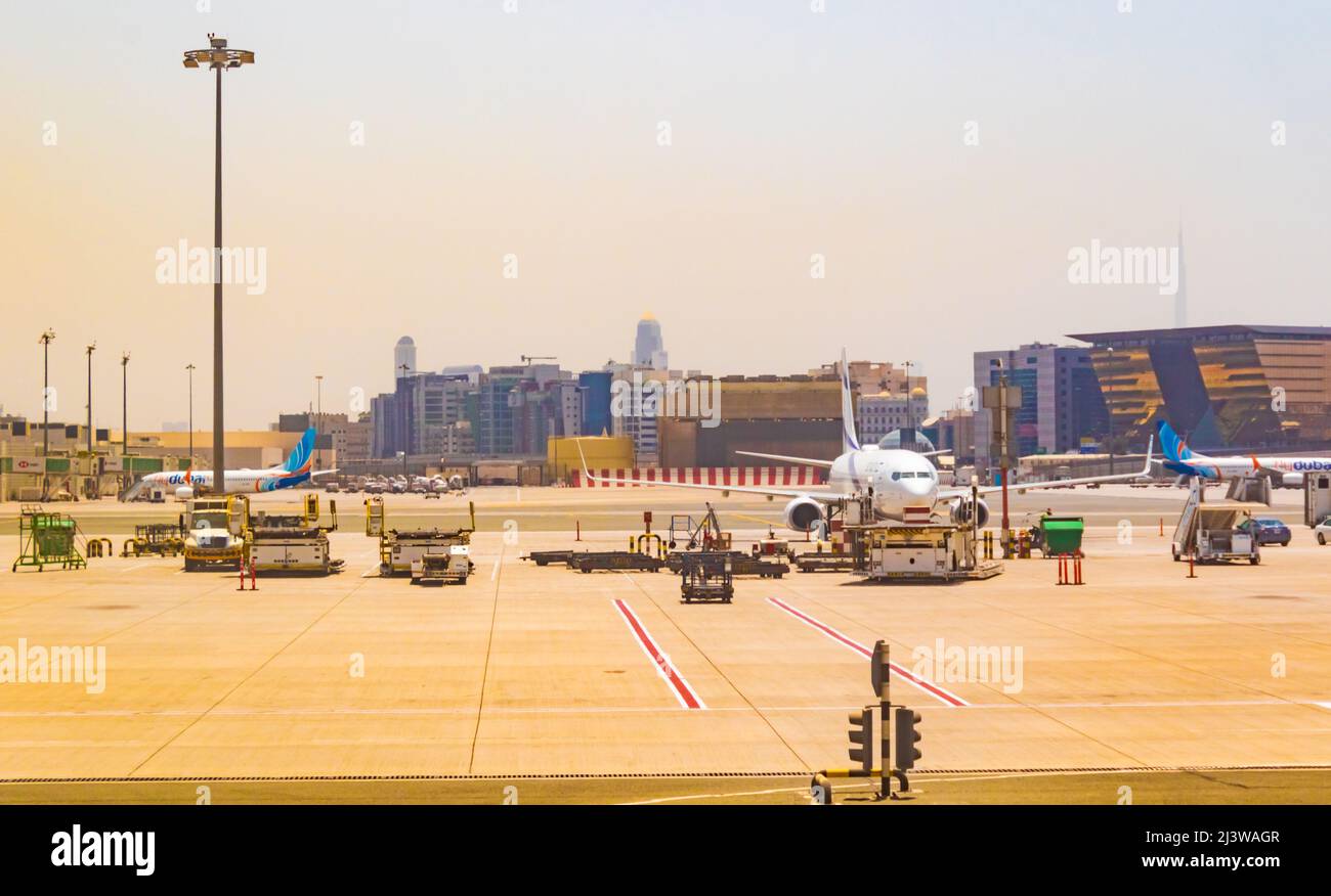 View of Dubai International Airport runway,UAE in front of Terminal 3 ...