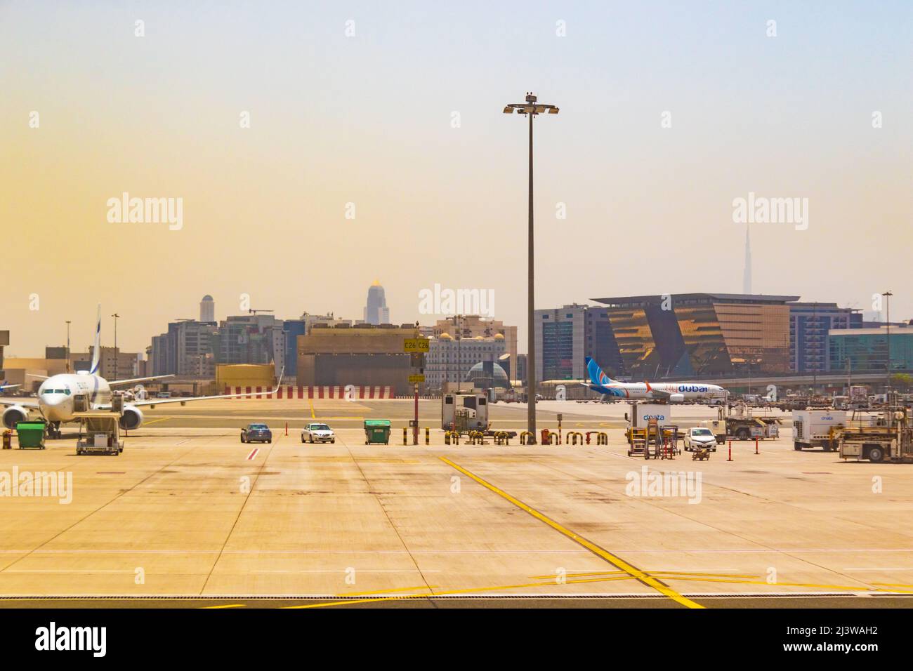 View of Dubai International Airport runway,UAE in front of Terminal 3 ...