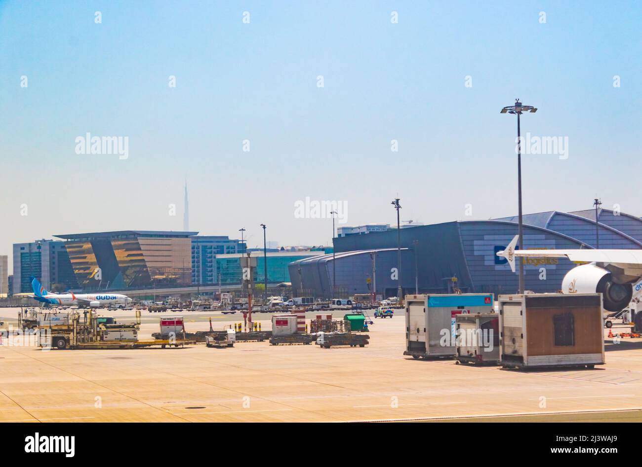 View of Dubai International Airport runway,UAE in front of Terminal 3 ...