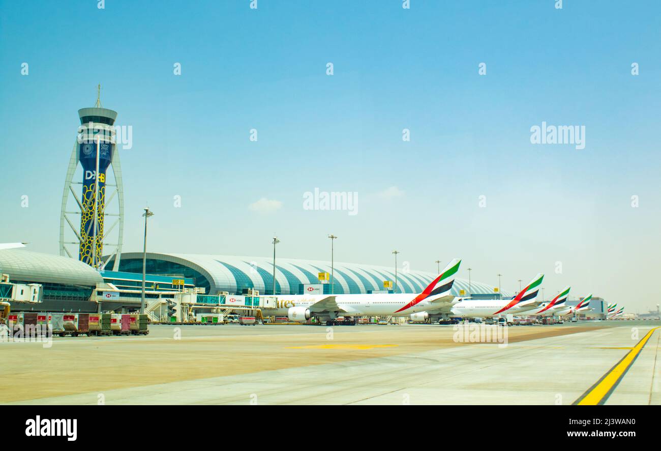 View of Dubai International Airport runway,UAE with Terminal 3 of Dubai ...