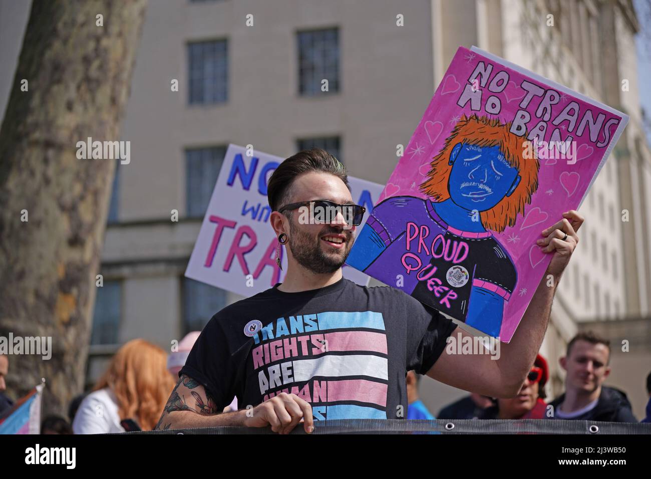People take part in a protest outside Downing Street in London, over ...