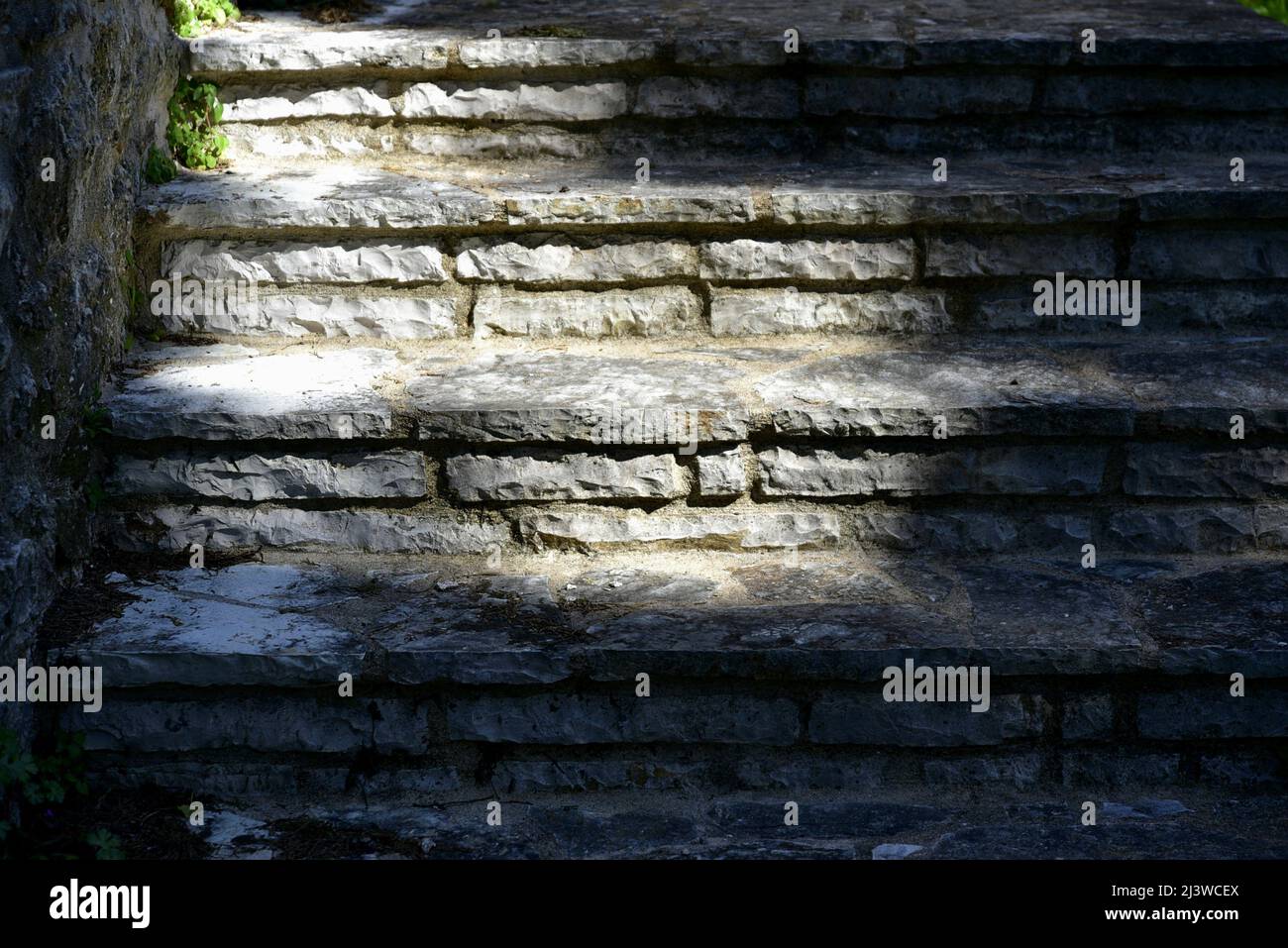 Ancient handcrafted stone steps in the historic town of Karytaina ...