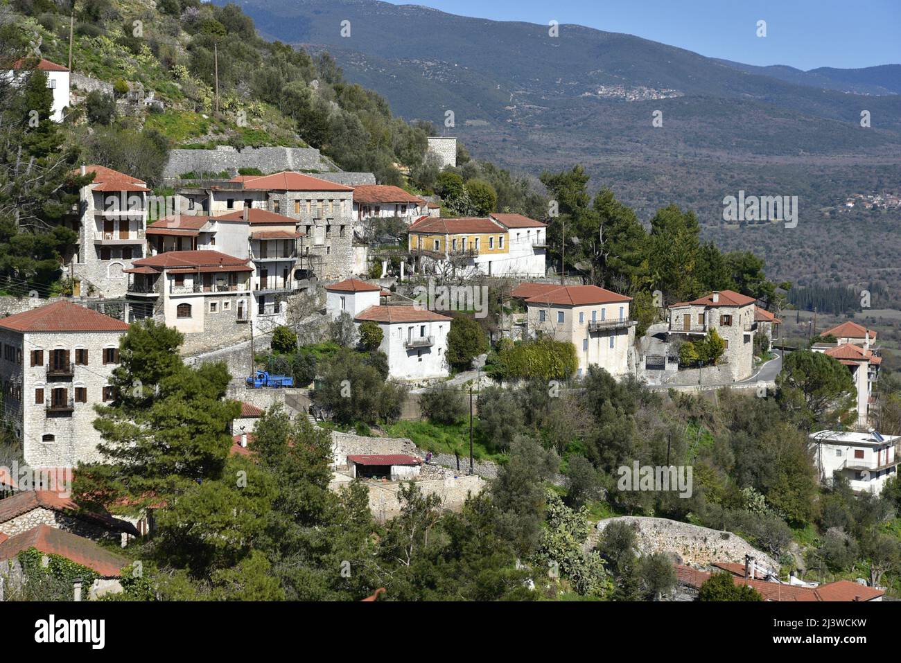Landscape with panoramic view of Karytaina a historic rural town of ...