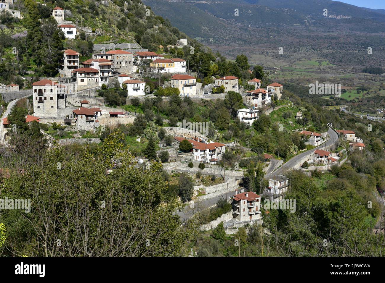 Landscape with panoramic view of Karytaina a historic rural town of ...
