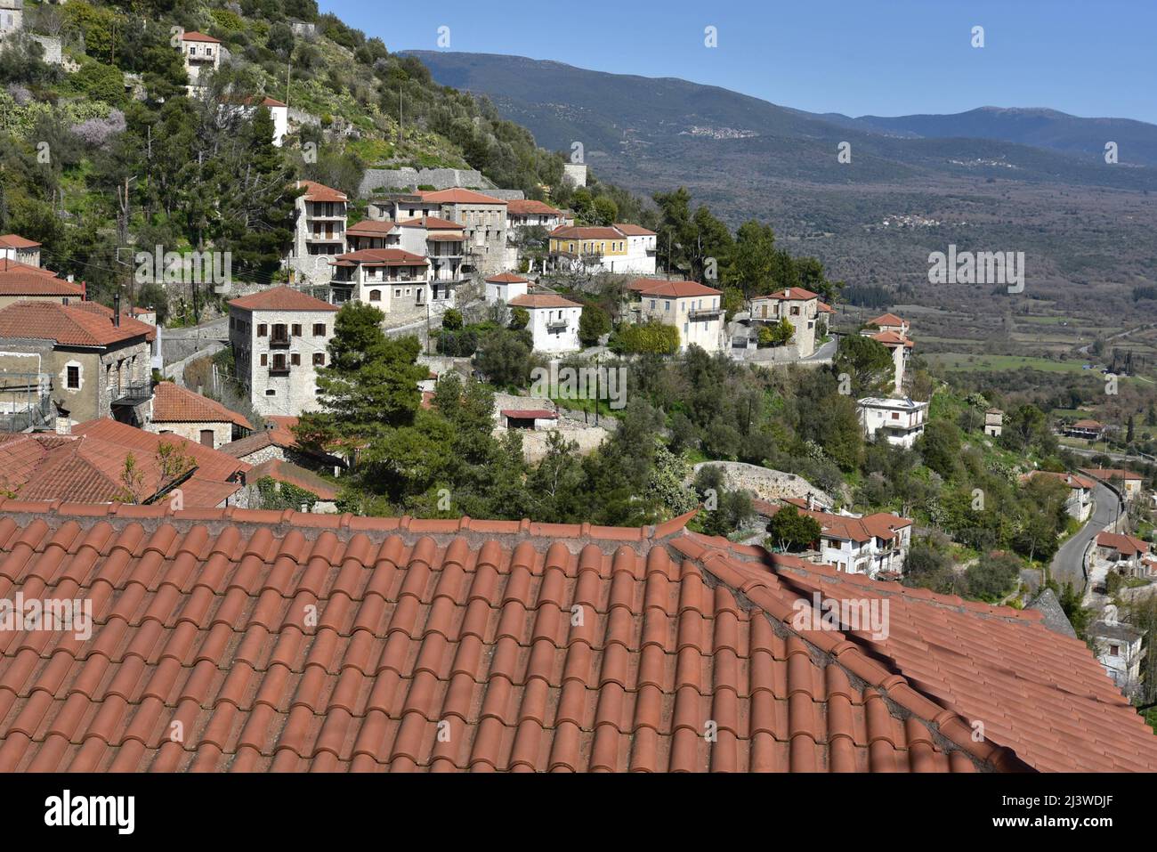 Landscape with panoramic view of Karytaina a historic rural town of ...
