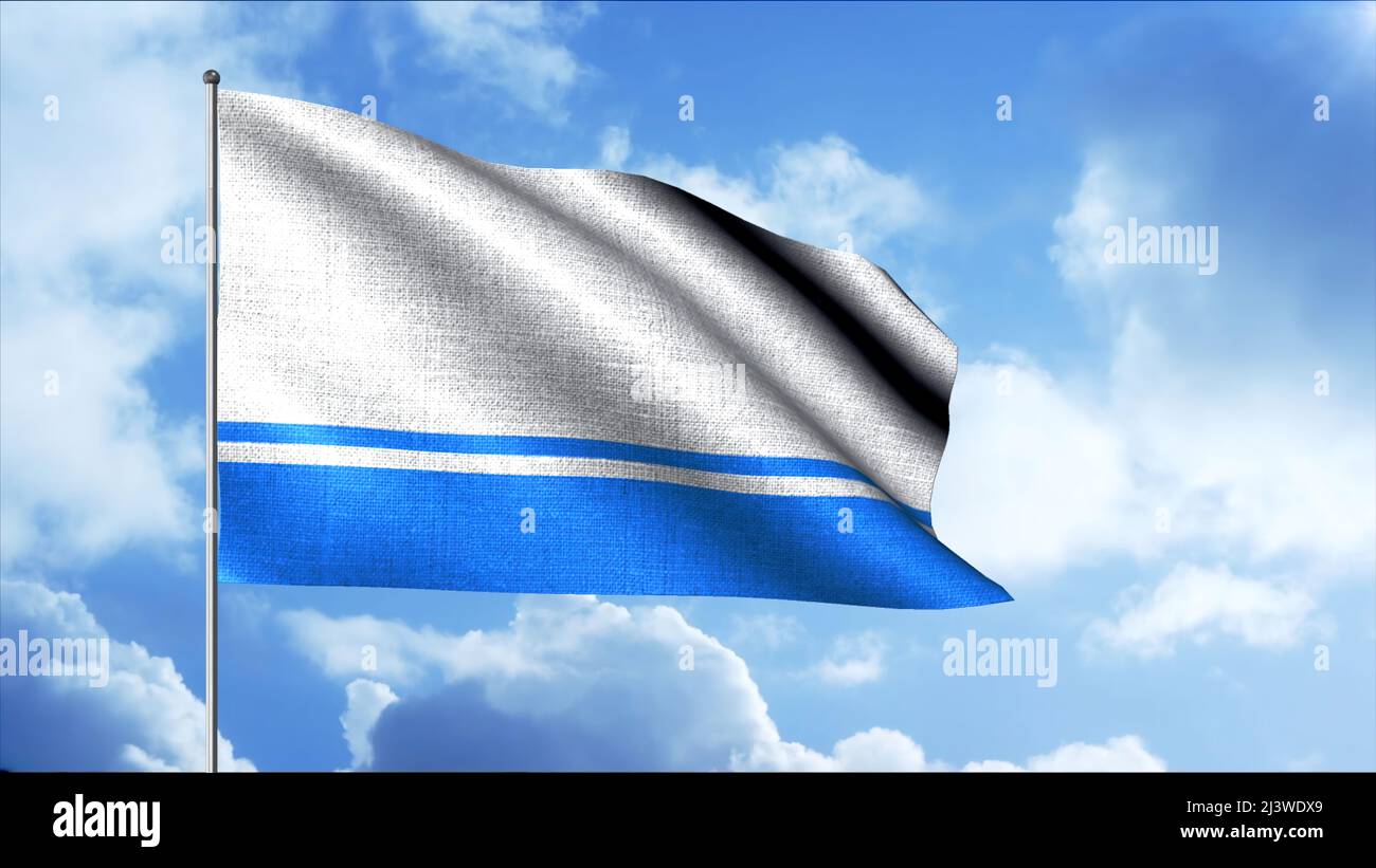 The bright flag of Altai. Motion. The flag is white with two blue ...