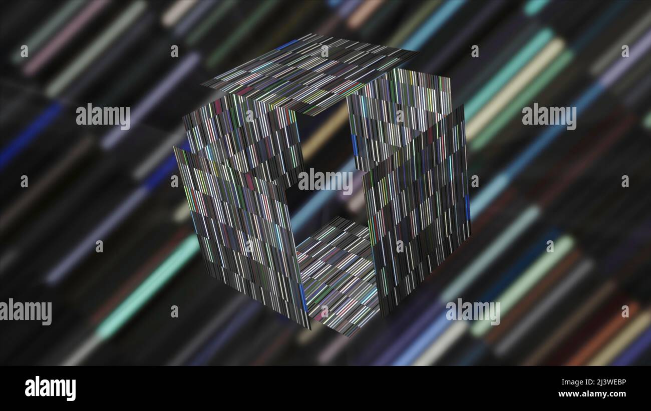 Glowing virtual box. Motion. Empty prize box is revealed in cyberspace ...