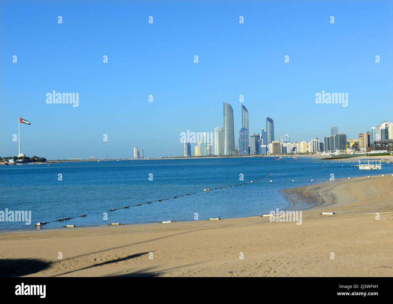 Modern skyline along the Corniche waterfront in Abu Dhabi, United Arab ...