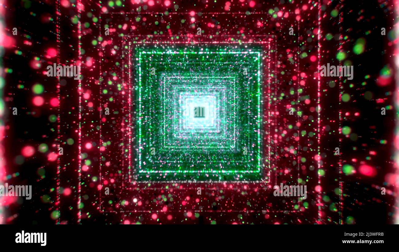 Quare corridor with glowing lines and particles. Motion. Beautiful ...