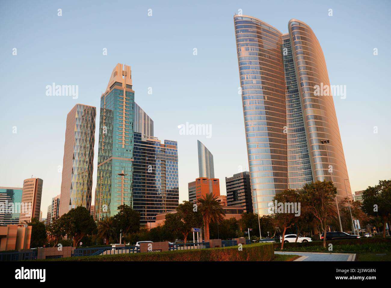 The modern Abu Dhabi Islamic Bank tower in Abu Dhabi, UAE Stock Photo ...