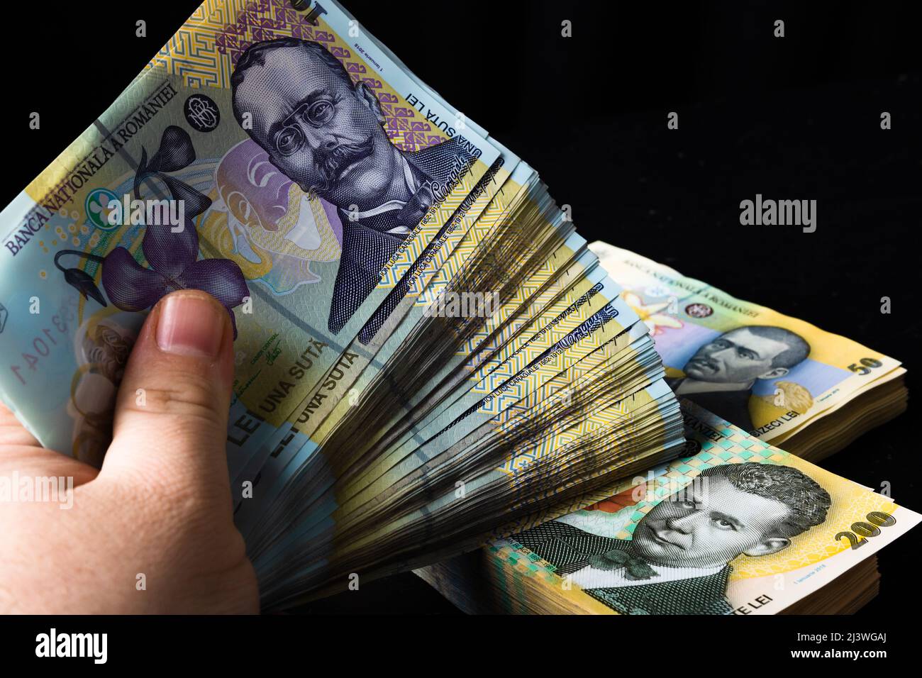 Stack of LEI Romanian money. RON Leu Money European Currency Stock ...