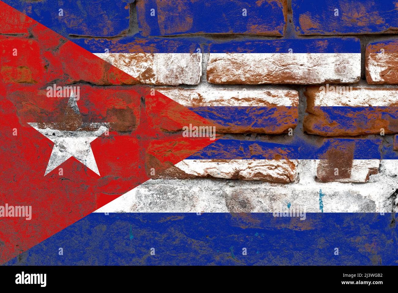 National flag of cuba on a brick structural old concrete wall surface ...