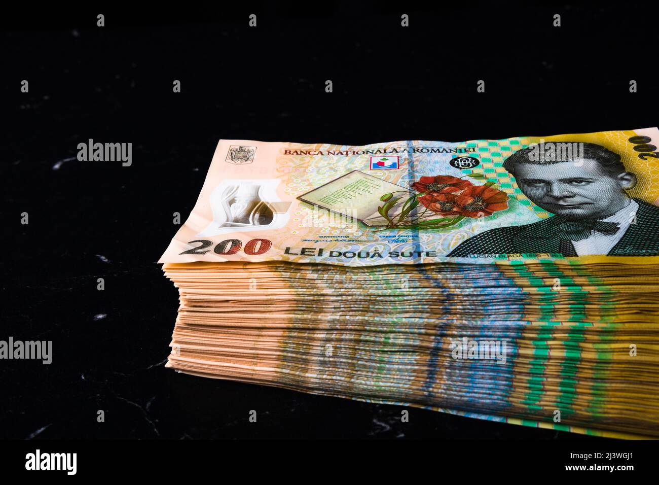 Stack of LEI Romanian money. RON Leu Money European Currency Stock ...