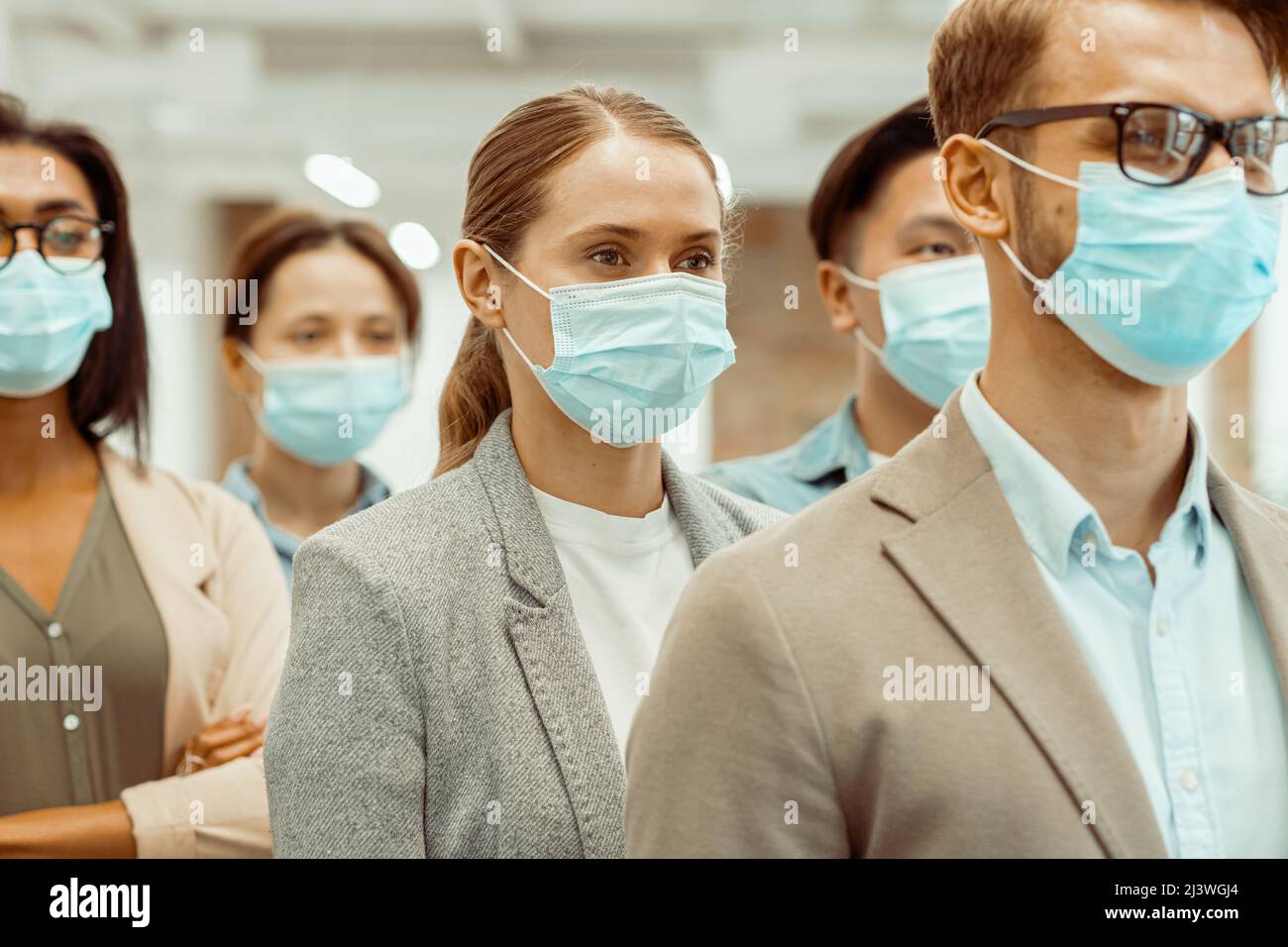 Business meeting wearing protective face hi-res stock photography and ...