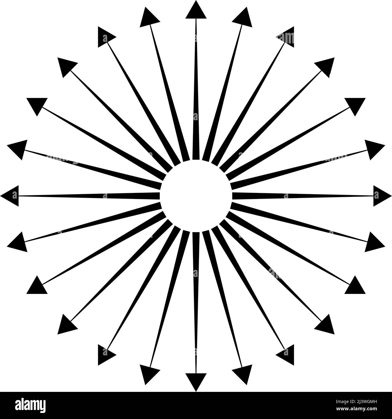 Outspreading, radial, radiating arrows. Diffusion, extension, spread ...