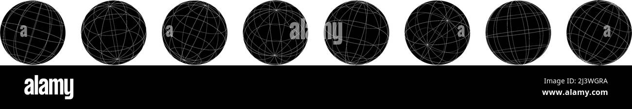 Wireframe, grid, mesh sphere, globe, ball vector illustration set ...
