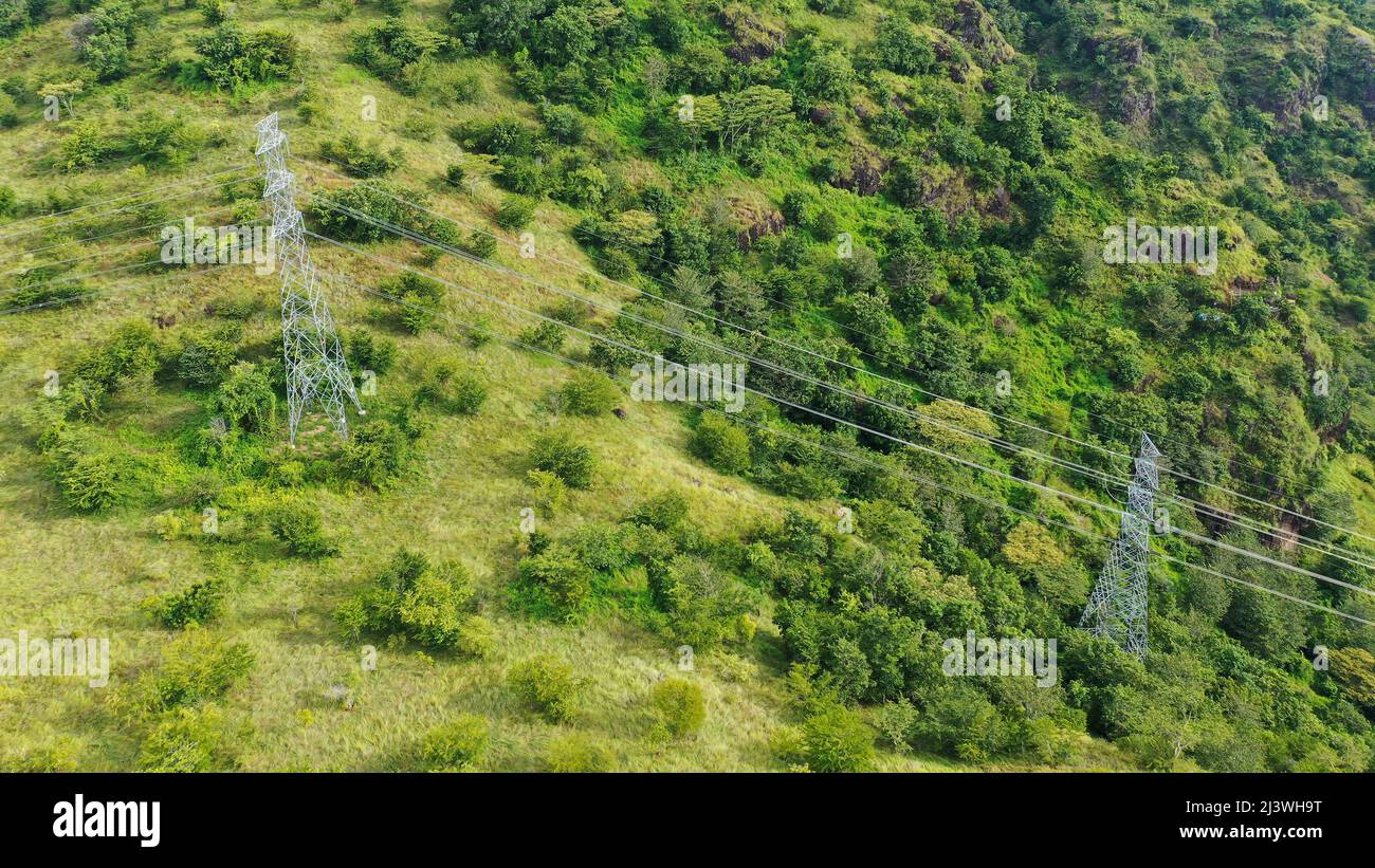 Transmission tower, power tower or electricity pylon. Steel structure ...