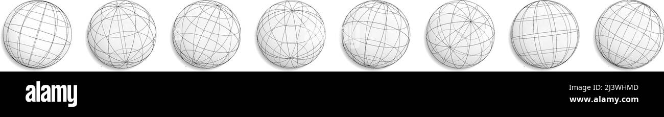 Wireframe, grid, mesh sphere, globe, ball vector illustration set ...