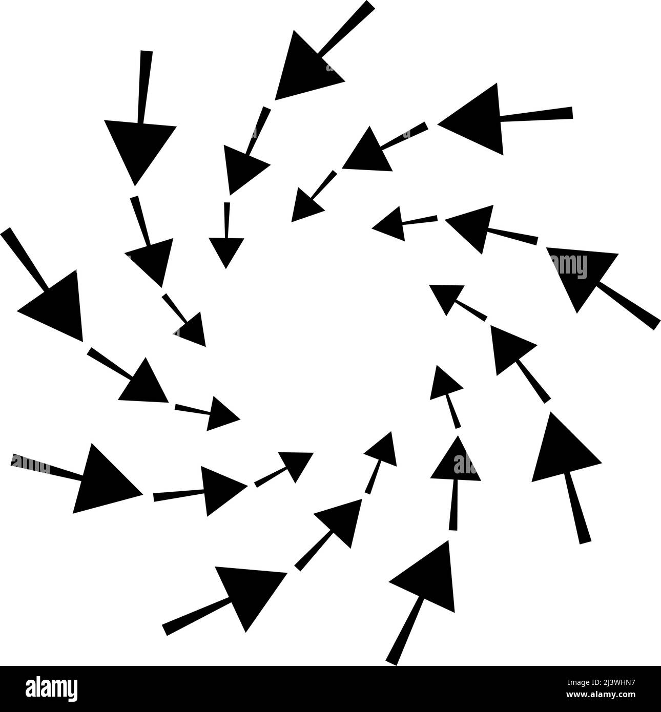 Inward spiral, swirl, twirl arrows, pointers. Rotation, cycle, recycle ...