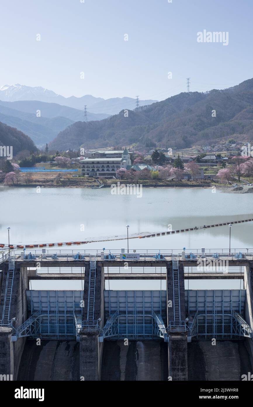 ina, nagano, japan, 2022/10/04 , Takato Dam at Mibu river, near Takato ...