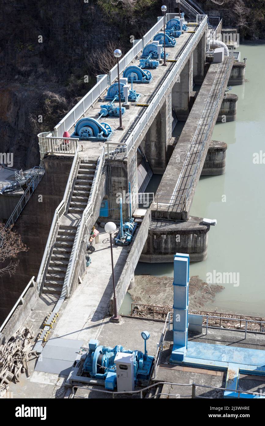 ina, nagano, japan, 2022/10/04 , Takato Dam at Mibu river, near Takato ...