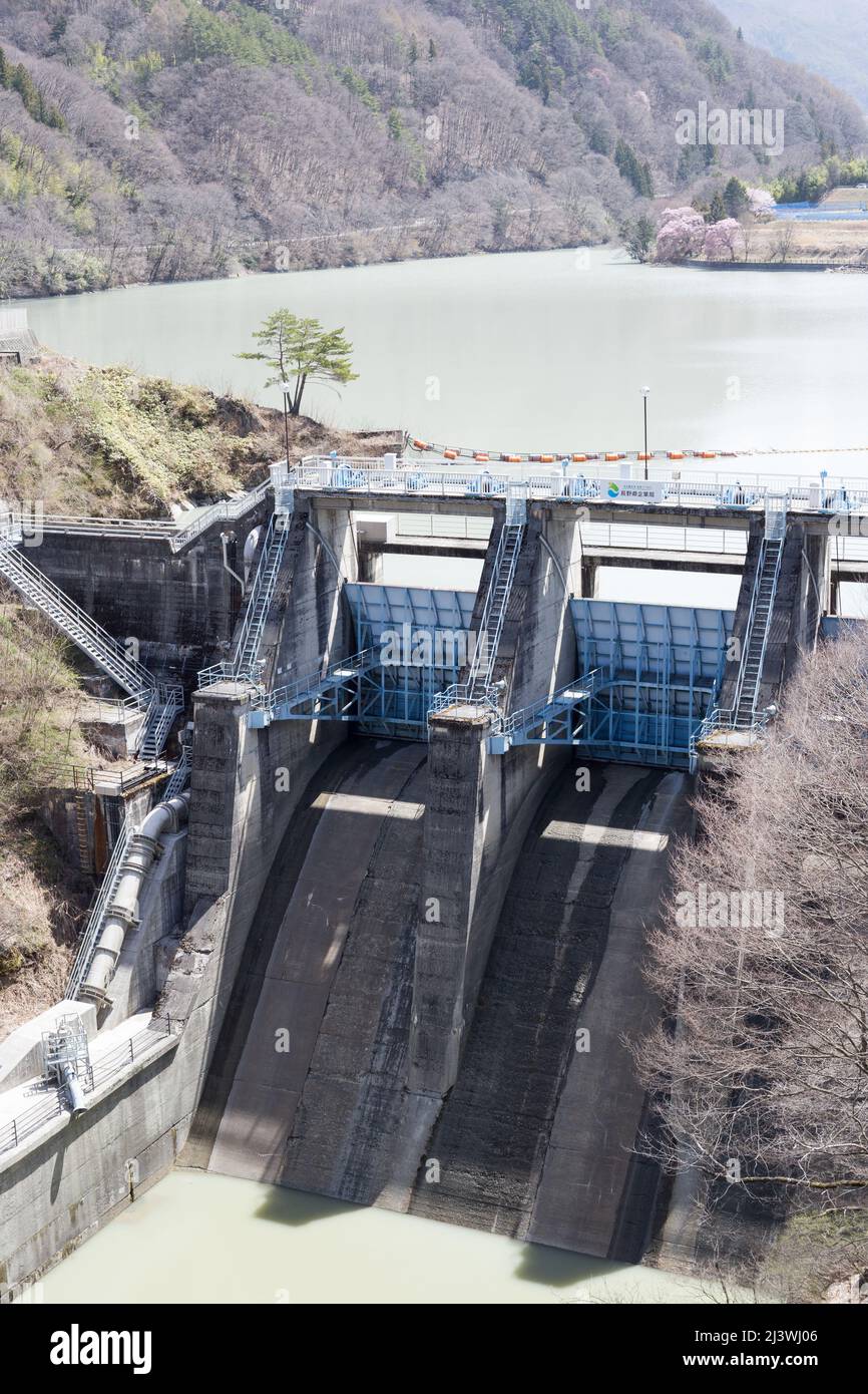 ina, nagano, japan, 2022/10/04 , Takato Dam at Mibu river, near Takato ...