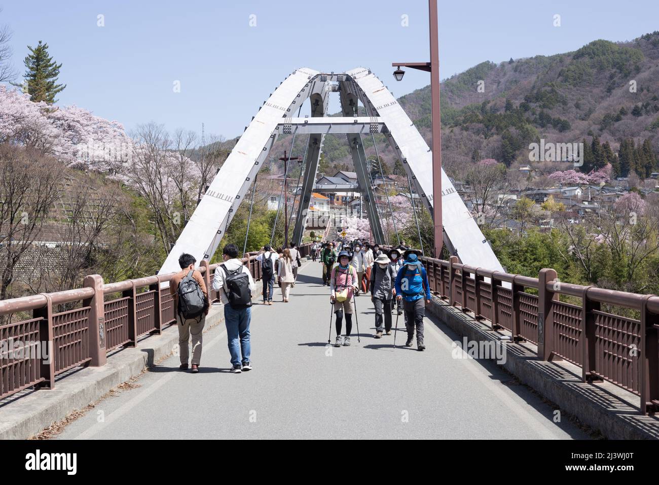 ina, nagano, japan, 2022/10/04 , Hakusan bridge at Mibu river near ...