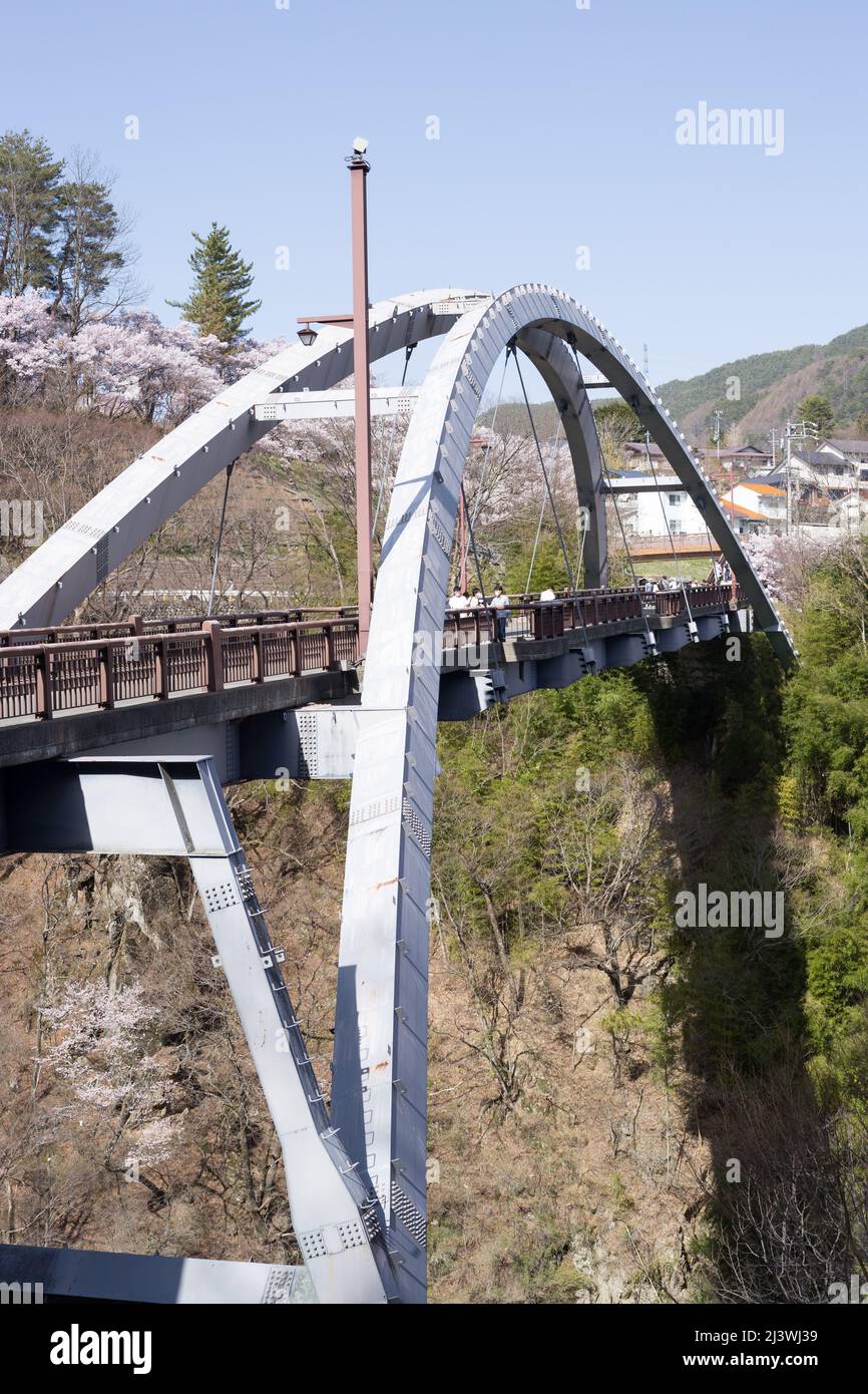 ina, nagano, japan, 2022/10/04 , Hakusan bridge at Mibu river near ...