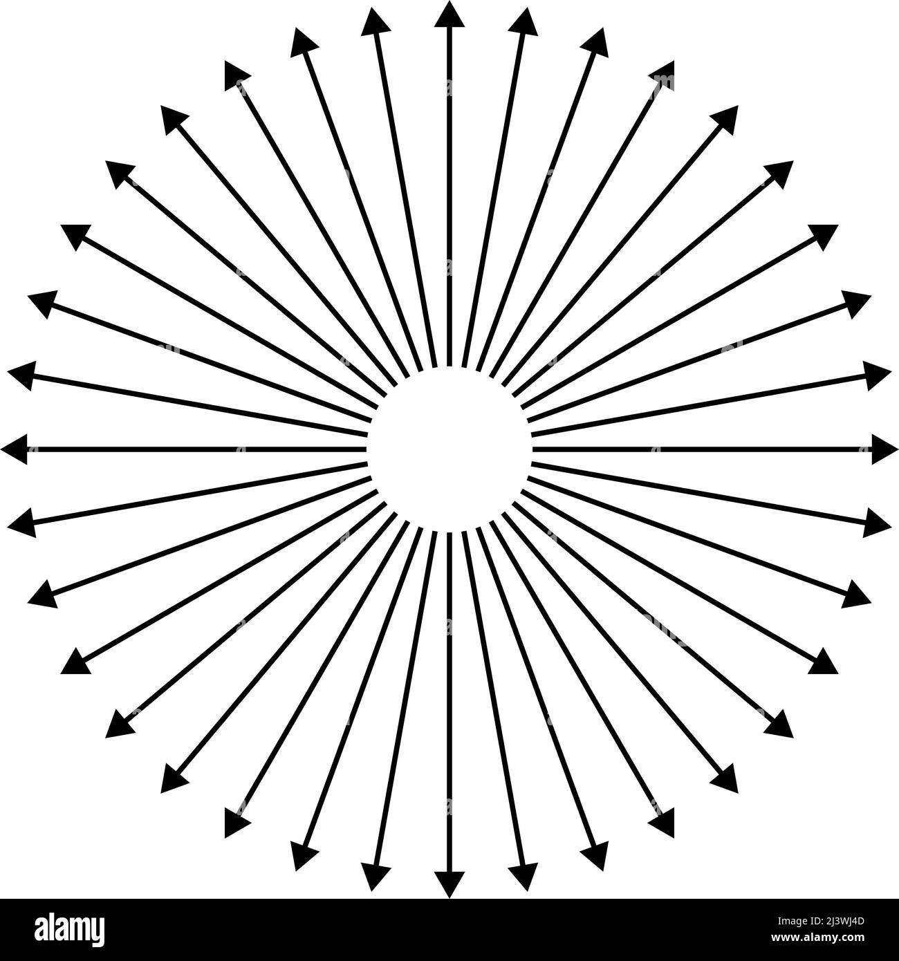 Outspreading, radial, radiating arrows. Diffusion, extension, spread ...