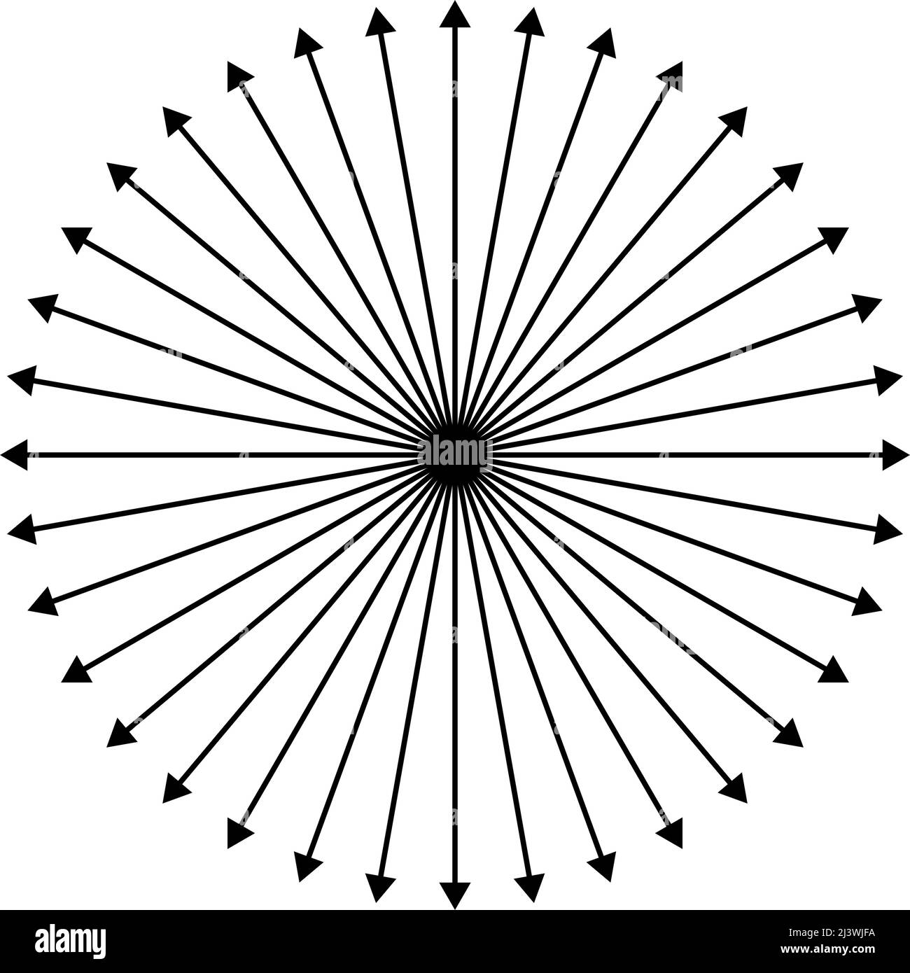 Outspreading, radial, radiating arrows. Diffusion, extension, spread ...