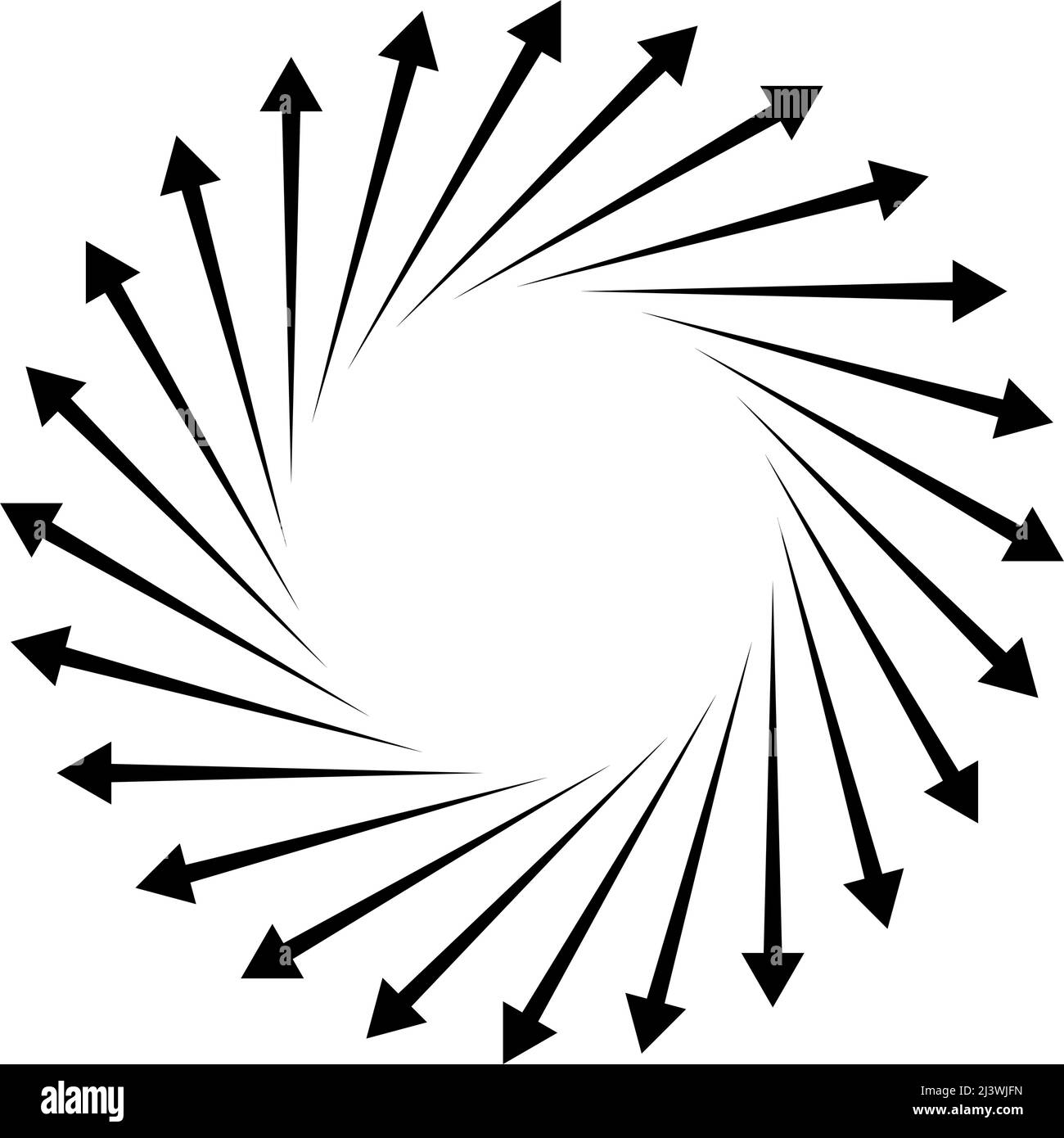 Outward spiral, swirl, twirl arrows, pointers. Rotation, cycle, recycle ...