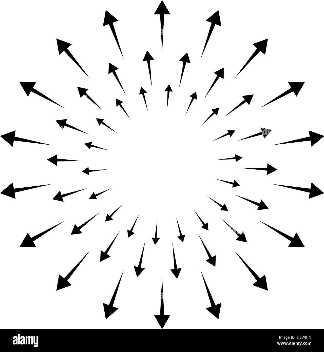 Outspreading, radial, radiating arrows. Diffusion, extension, spread ...