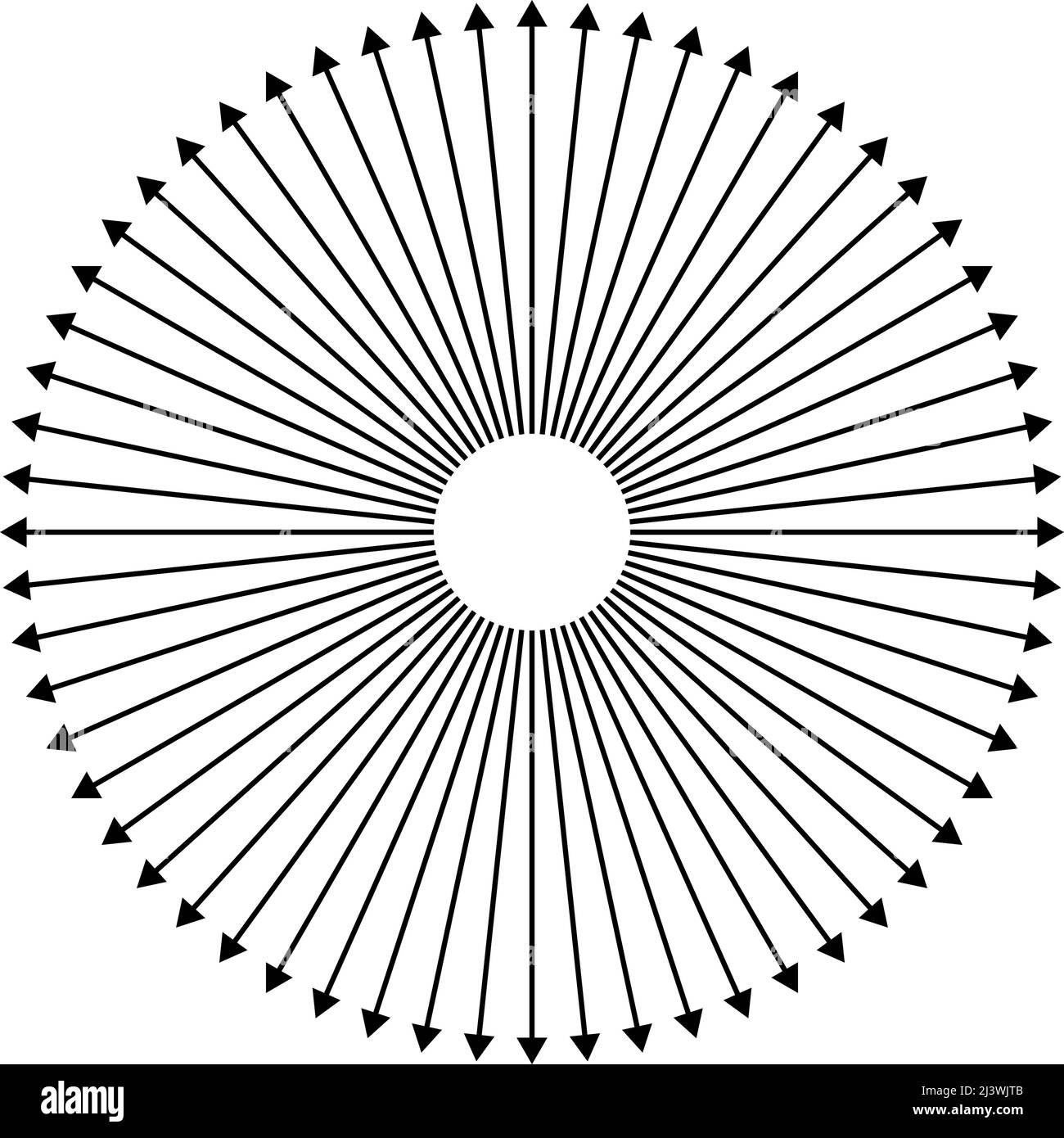 Outspreading, radial, radiating arrows. Diffusion, extension, spread ...