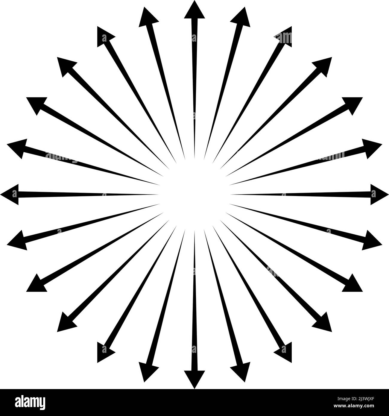 Outspreading, radial, radiating arrows. Diffusion, extension, spread ...