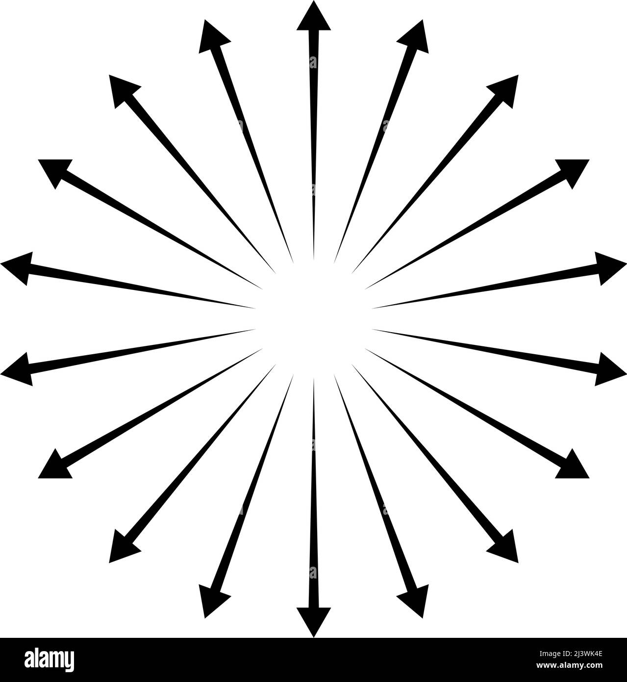 Outspreading, radial, radiating arrows. Diffusion, extension, spread ...