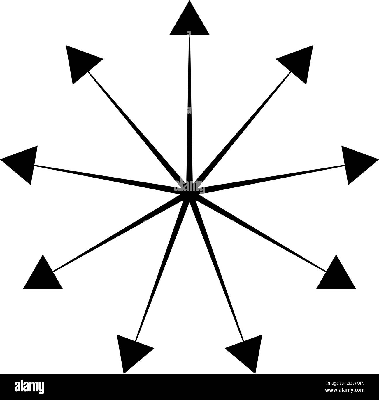 Outspreading, radial, radiating arrows. Diffusion, extension, spread ...
