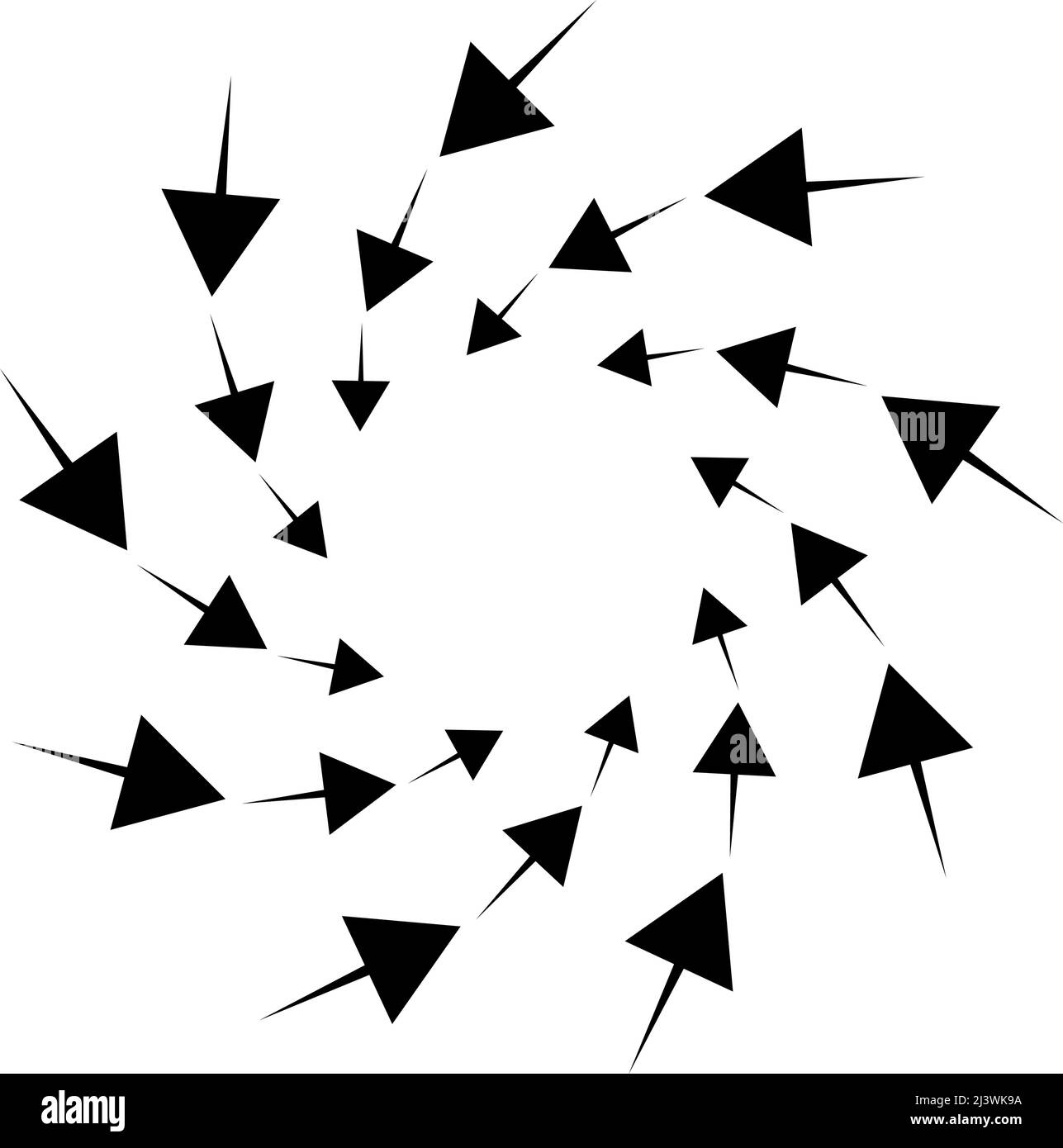 Inward spiral, swirl, twirl arrows, pointers. Rotation, cycle, recycle ...