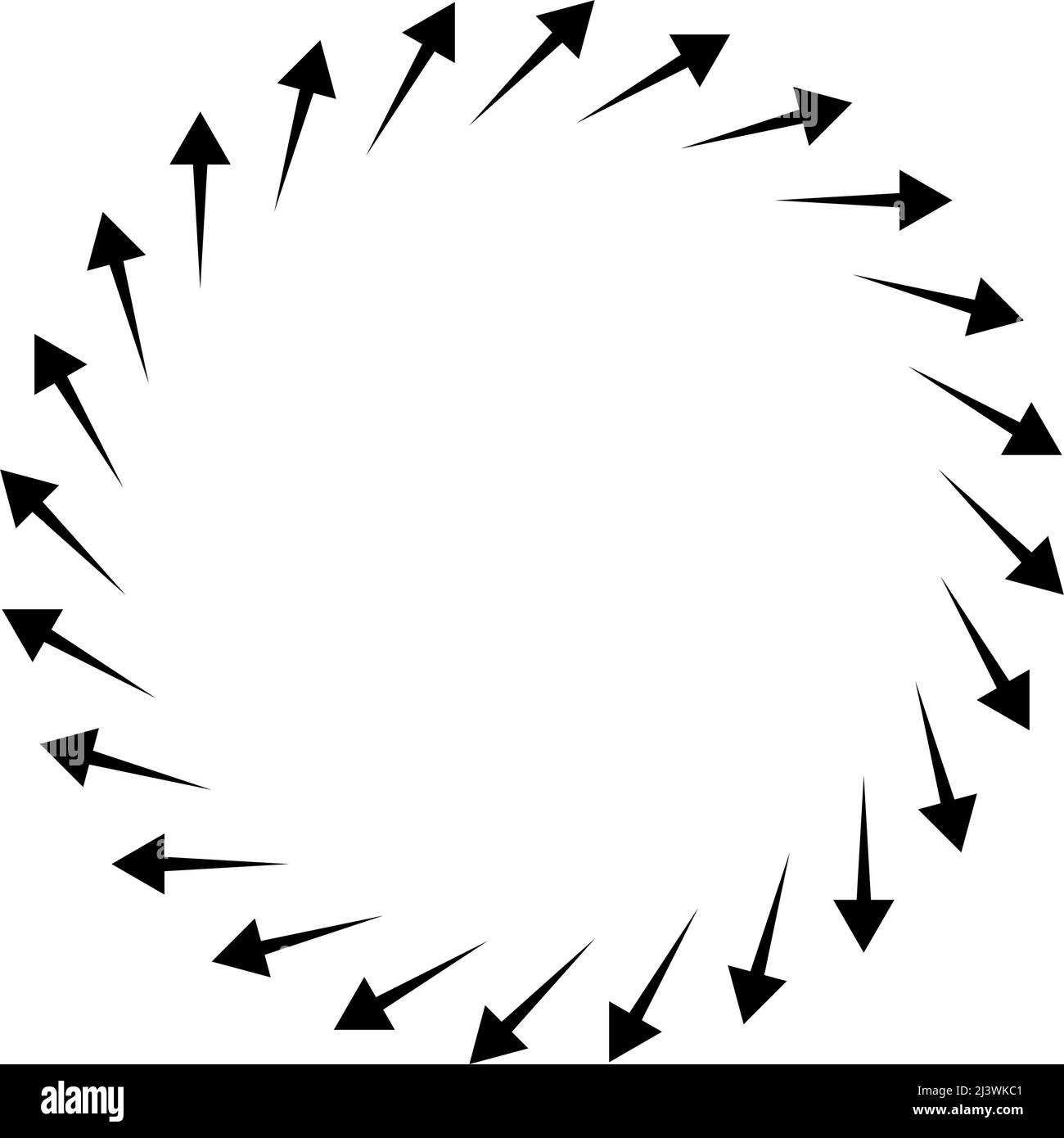 Outward spiral, swirl, twirl arrows, pointers. Rotation, cycle, recycle ...