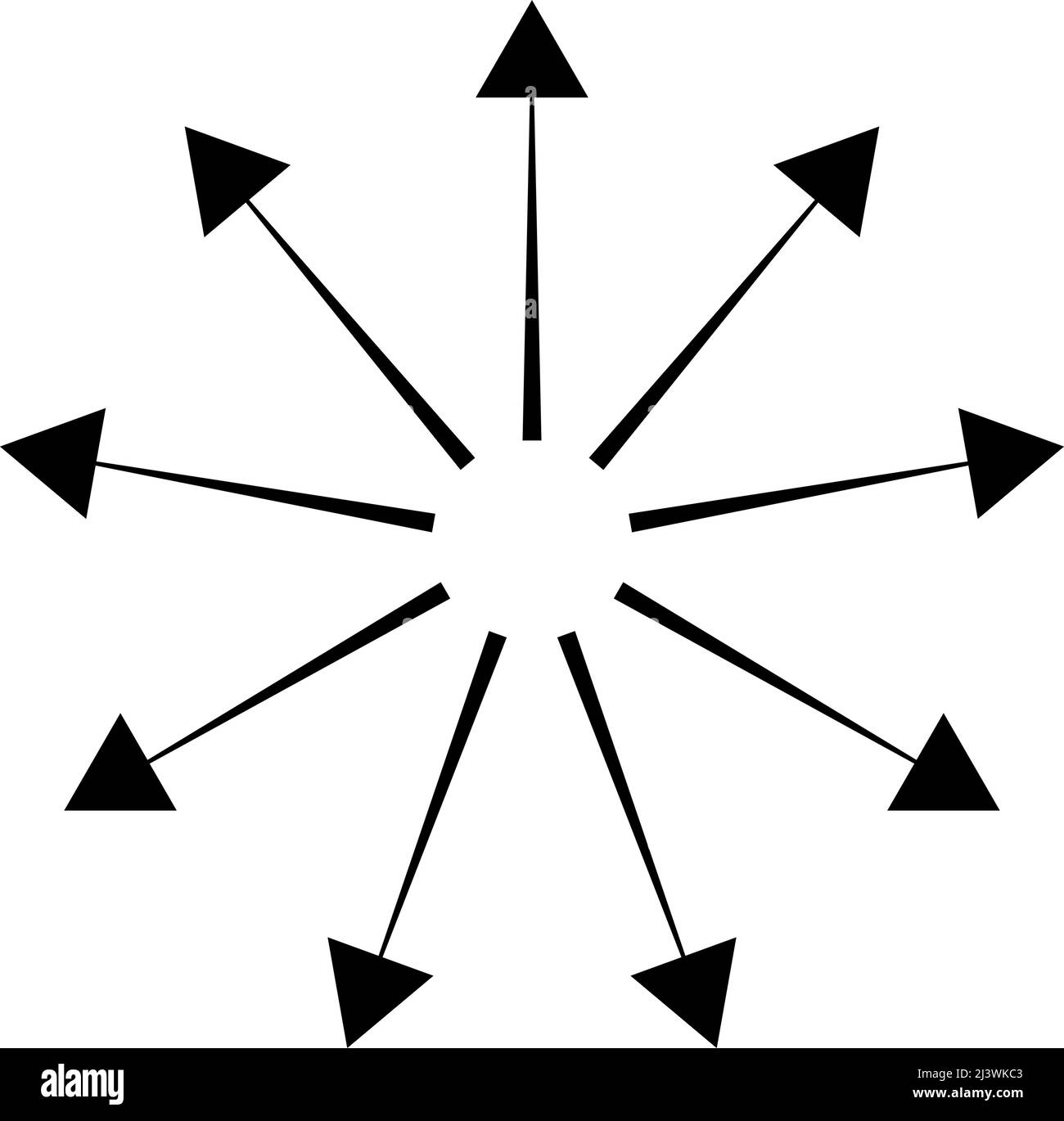 Outspreading, radial, radiating arrows. Diffusion, extension, spread ...