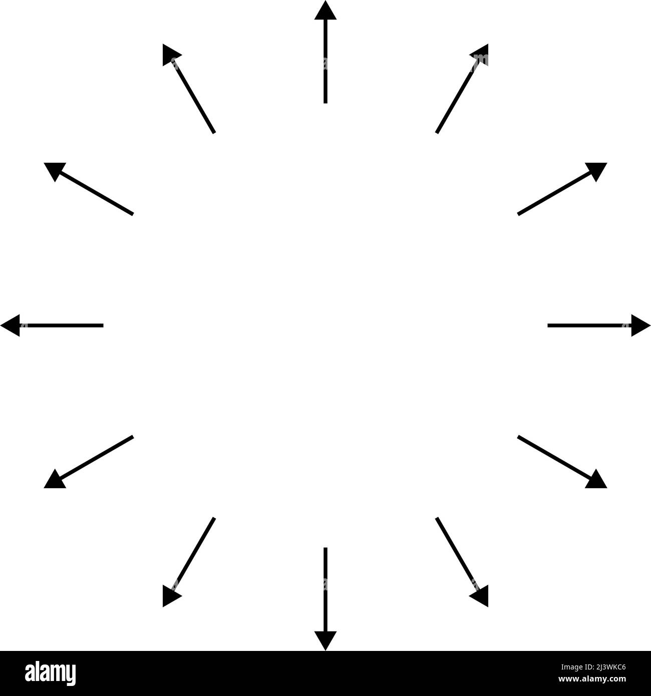 Outspreading, radial, radiating arrows. Diffusion, extension, spread ...