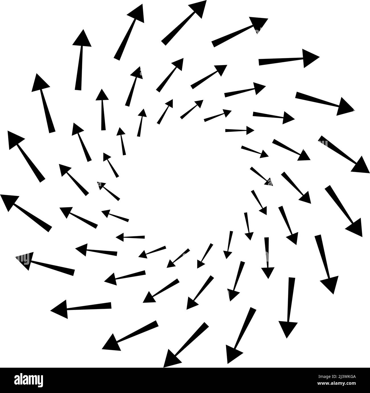 Outward spiral, swirl, twirl arrows, pointers. Rotation, cycle, recycle ...