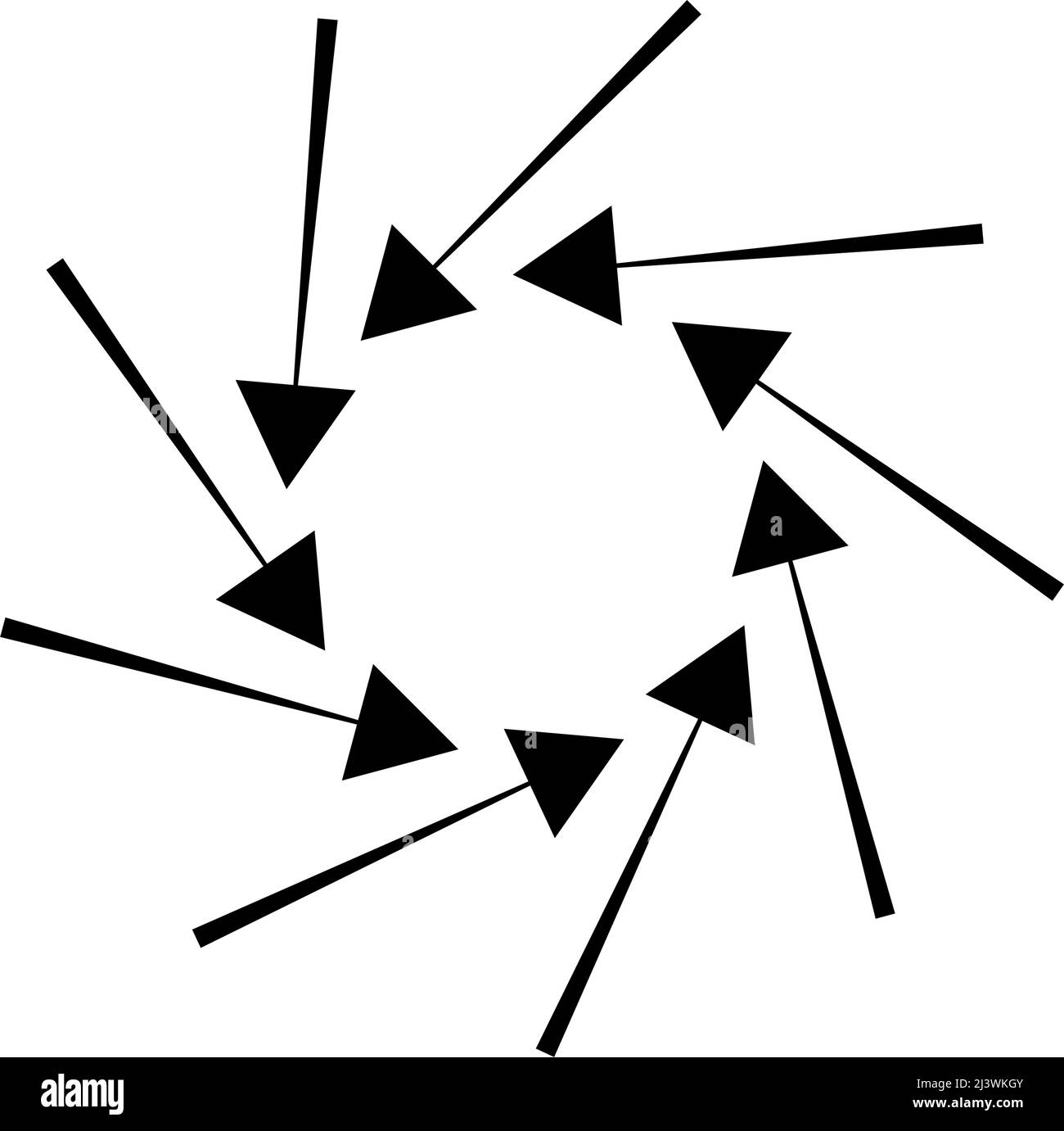 Inward spiral, swirl, twirl arrows, pointers. Rotation, cycle, recycle ...