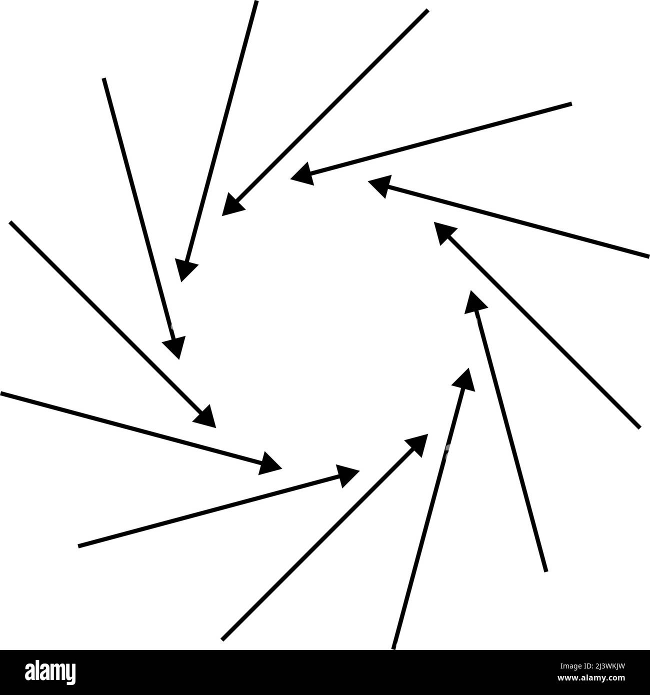 Inward spiral, swirl, twirl arrows, pointers. Rotation, cycle, recycle ...